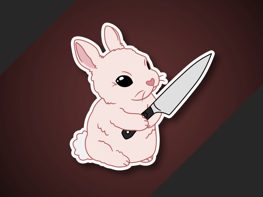 Adorable Bunny With Knife - Waterproof Glossy Vinyl Sticker - Etsy