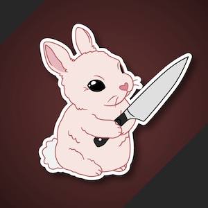 Adorable Bunny With Knife - Waterproof Glossy Vinyl Sticker - Etsy