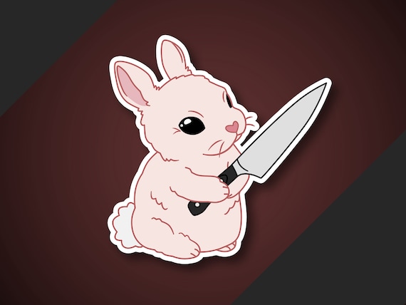 Adorable Bunny With Knife Waterproof Glossy Vinyl Sticker | Etsy