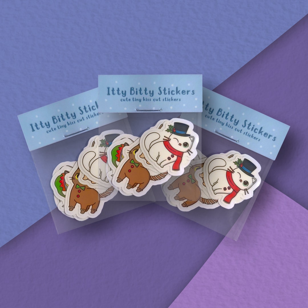 Itty Bitty Tiny Little Christmas Cat Stickers - Waterproof Glossy Vinyl ...