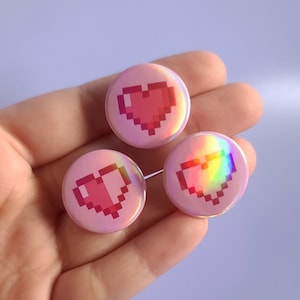 Video Game Inspired Hearts - Shiny Holographic 1 Inch Button Pin Trio ...