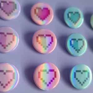 Video Game Inspired Hearts - Shiny Holographic 1 Inch Button Pin Trio ...