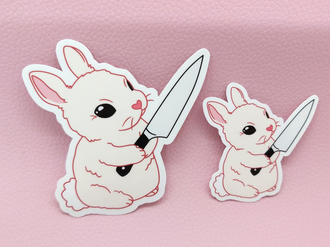 Adorable Bunny With Knife Waterproof Glossy Vinyl Sticker | Etsy