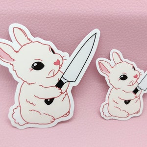 Adorable Bunny With Knife - Waterproof Glossy Vinyl Sticker - Etsy