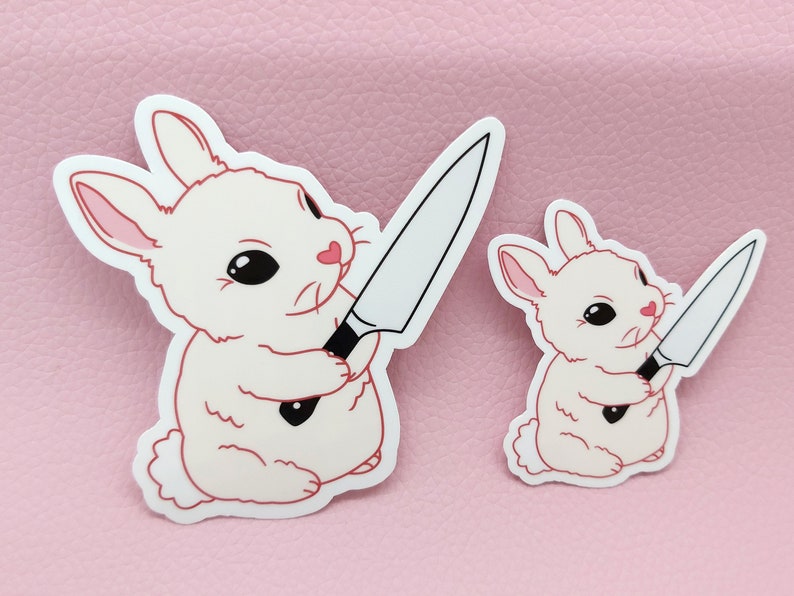 Adorable Bunny With Knife Waterproof Glossy Vinyl Sticker - Etsy