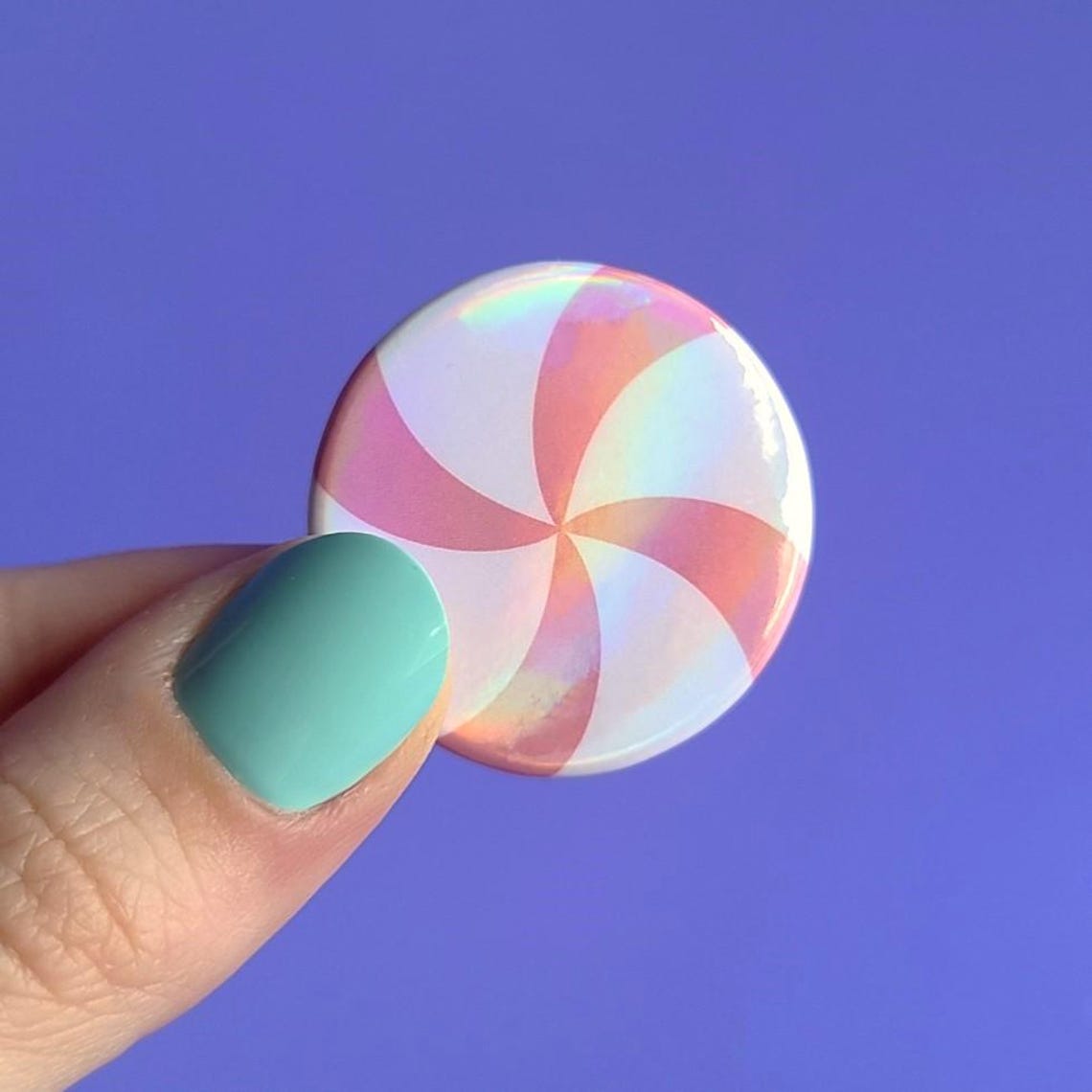 Holographic Peppermint Pin-back Buttons - Cute 1.25 Inch Sparkly Mint ...