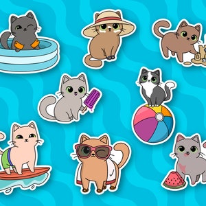 Summer Kitties - Waterproof Glossy Vinyl Cat Stickers - Etsy