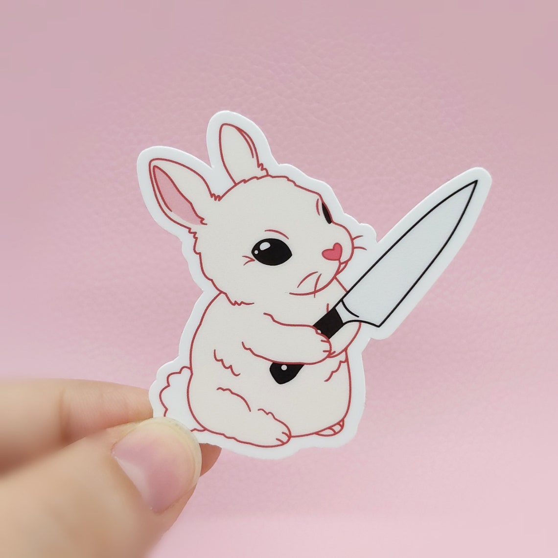 Adorable Bunny With Knife Waterproof Glossy Vinyl Sticker - Etsy