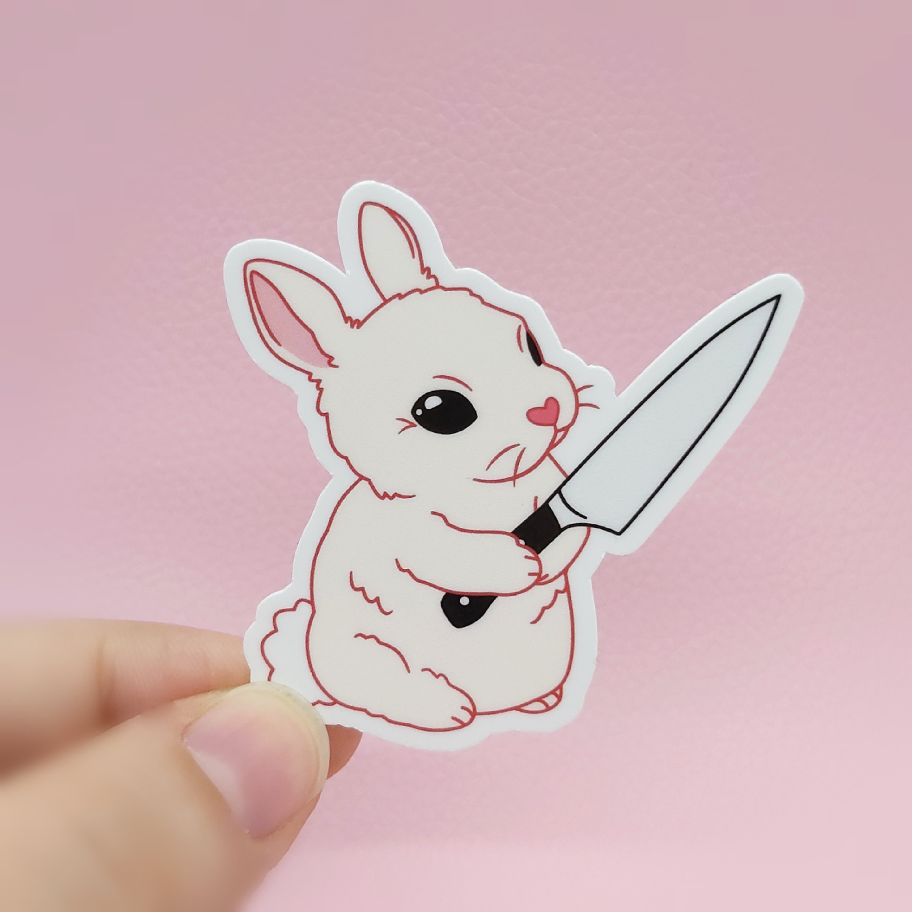 Adorable Bunny With Knife Waterproof Glossy Vinyl Sticker - Etsy
