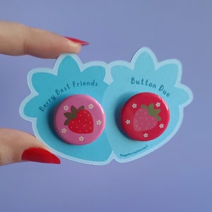 Berry Best Friends - Cute 1 Inch Strawberry Button Pin Duo - Gift for ...
