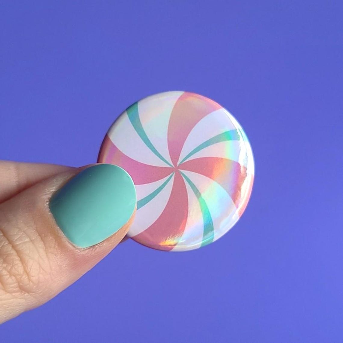 Holographic Peppermint Pin-back Buttons - Cute 1.25 Inch Sparkly Mint ...