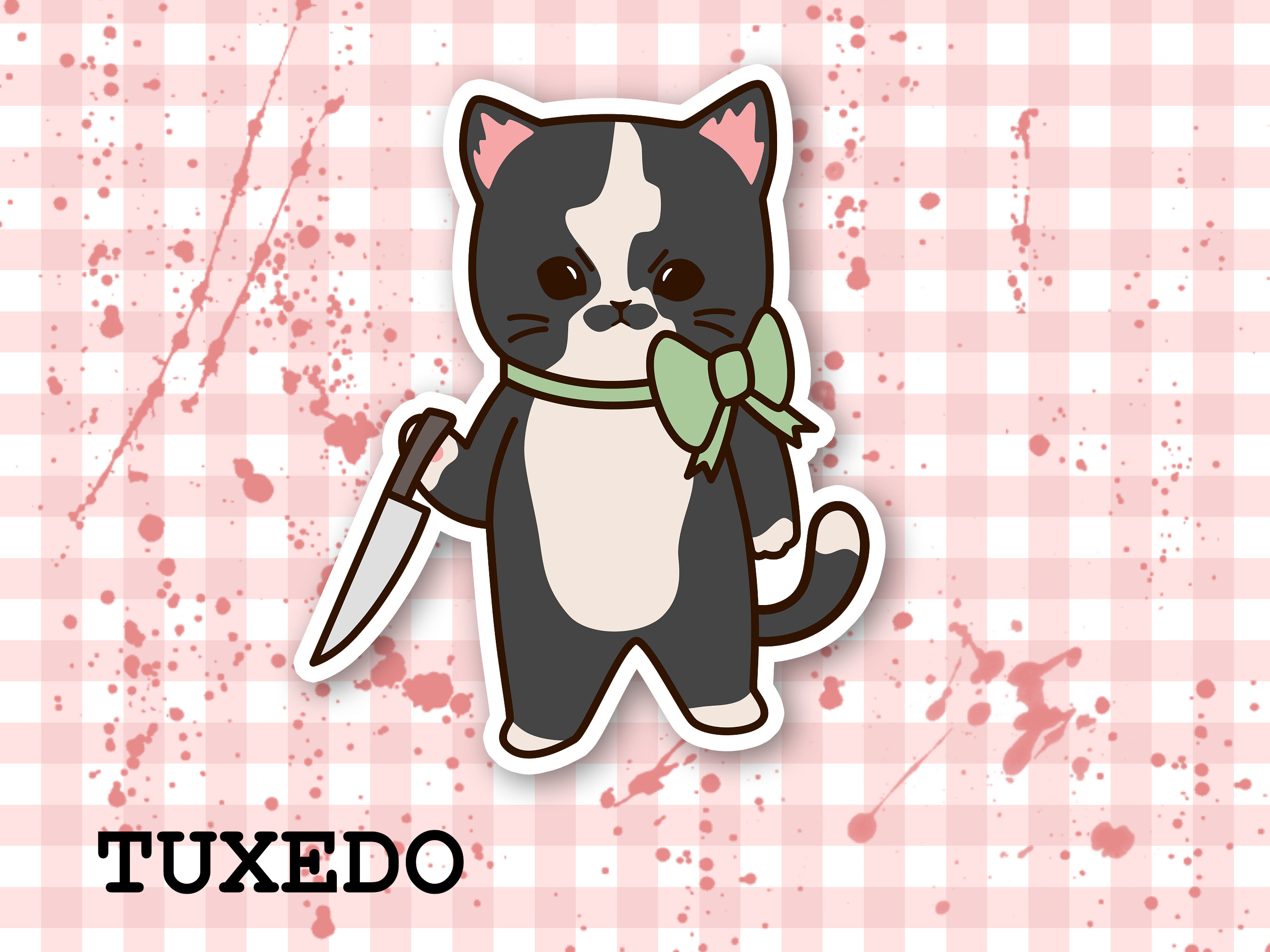 Stab Cat Adorable Kitten With Knife Waterproof Glossy - Etsy