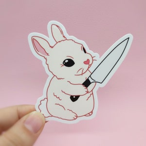 Adorable Bunny With Knife - Waterproof Glossy Vinyl Sticker - Etsy