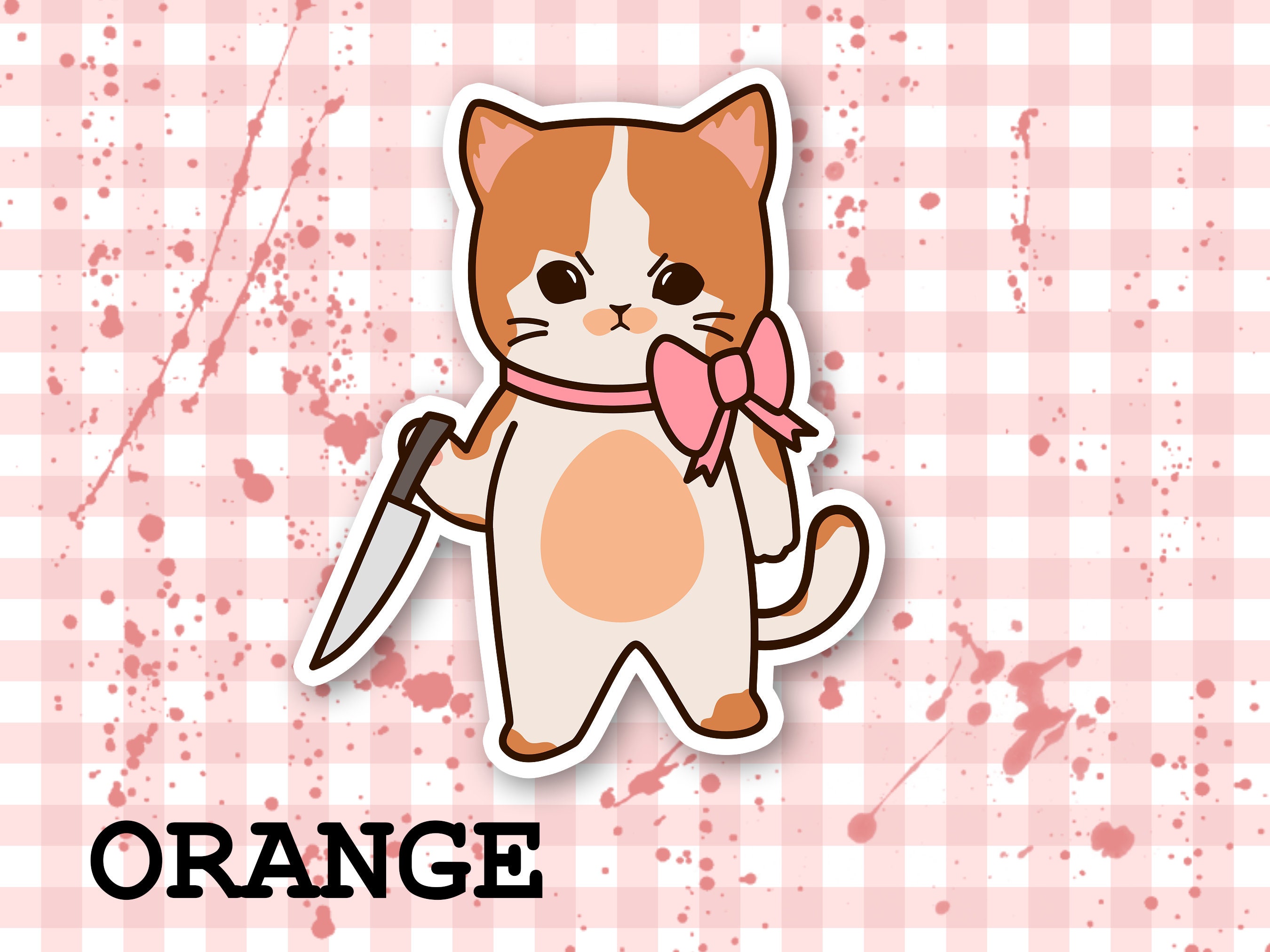 Stab Cat Adorable Kitten With Knife Waterproof Glossy - Etsy