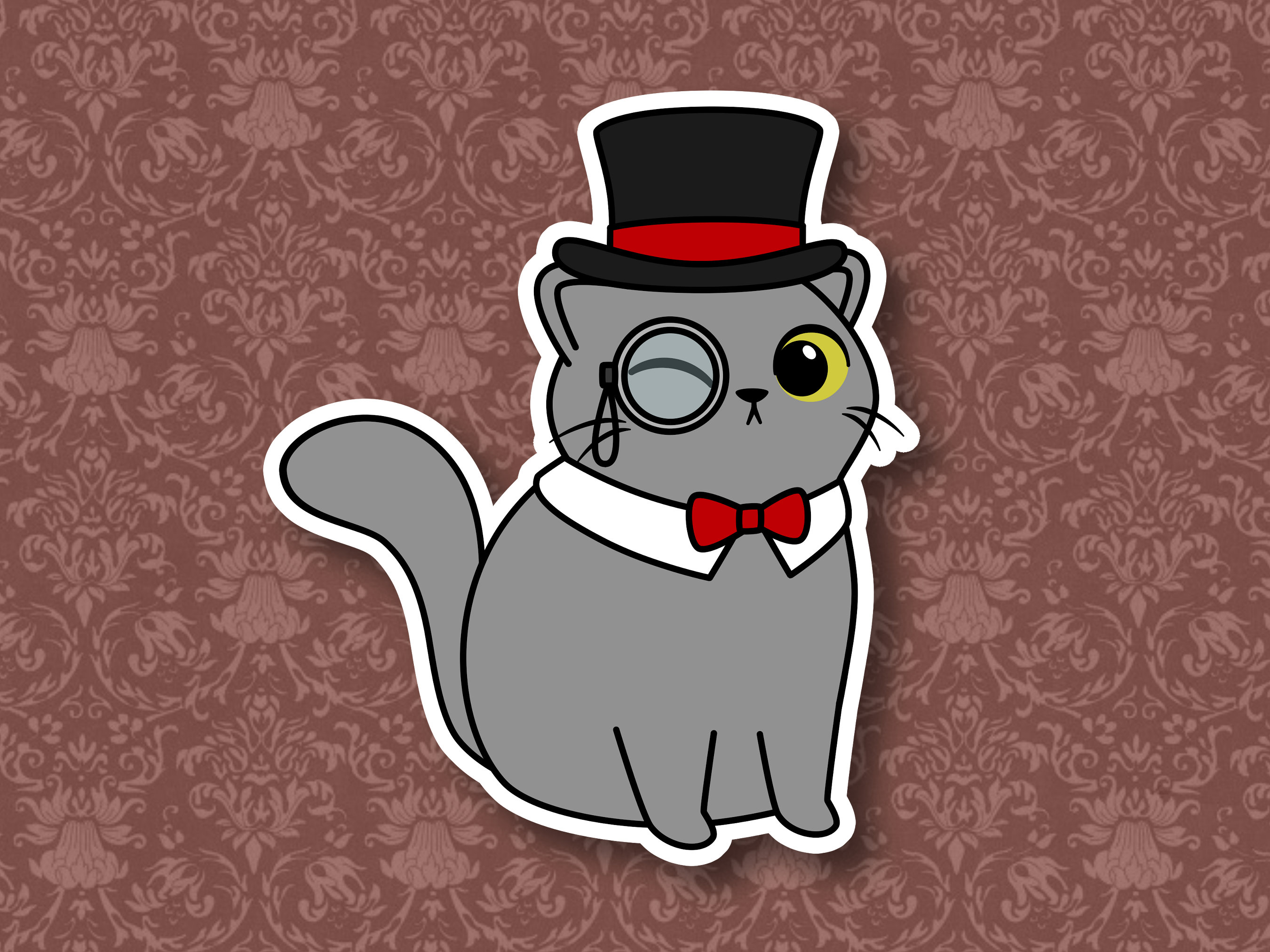 Fancy Gentleman Cat Waterproof Glossy Vinyl Cat Sticker | Etsy