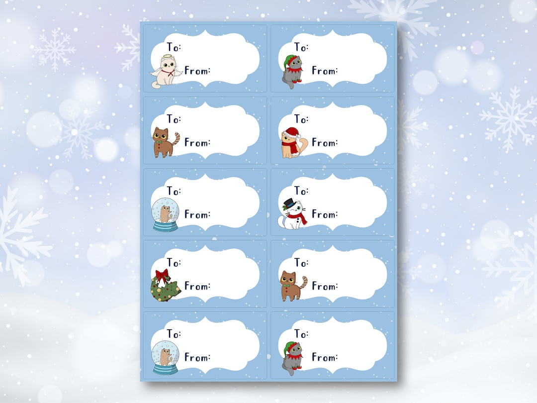 Christmas Cat Gift Tag Label Stickers - 2 Pack 5x7 Christmas Labels - Etsy