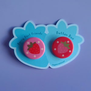 Berry Best Friends - Cute 1 Inch Strawberry Button Pin Duo - Gift for ...