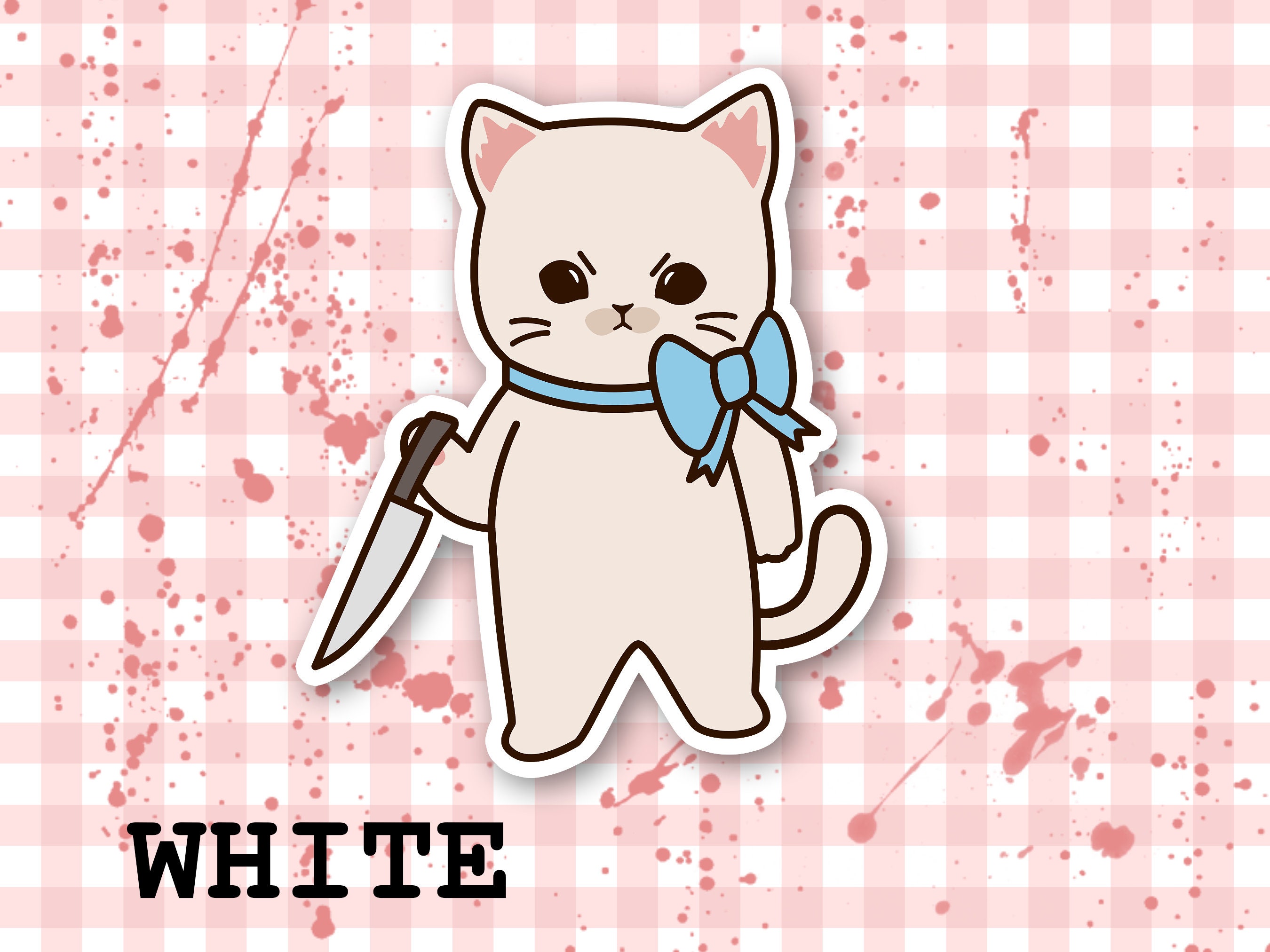Stab Cat - Adorable Kitten With Knife - Waterproof Glossy Vinyl Cat ...