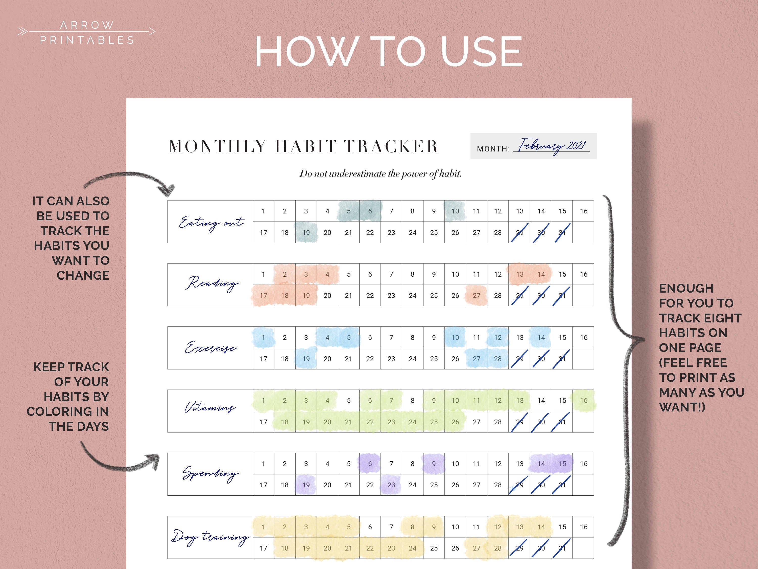 Habit Tracker (HORIZONTAL) | Printable | Monthly Tracker | Daily Habits ...