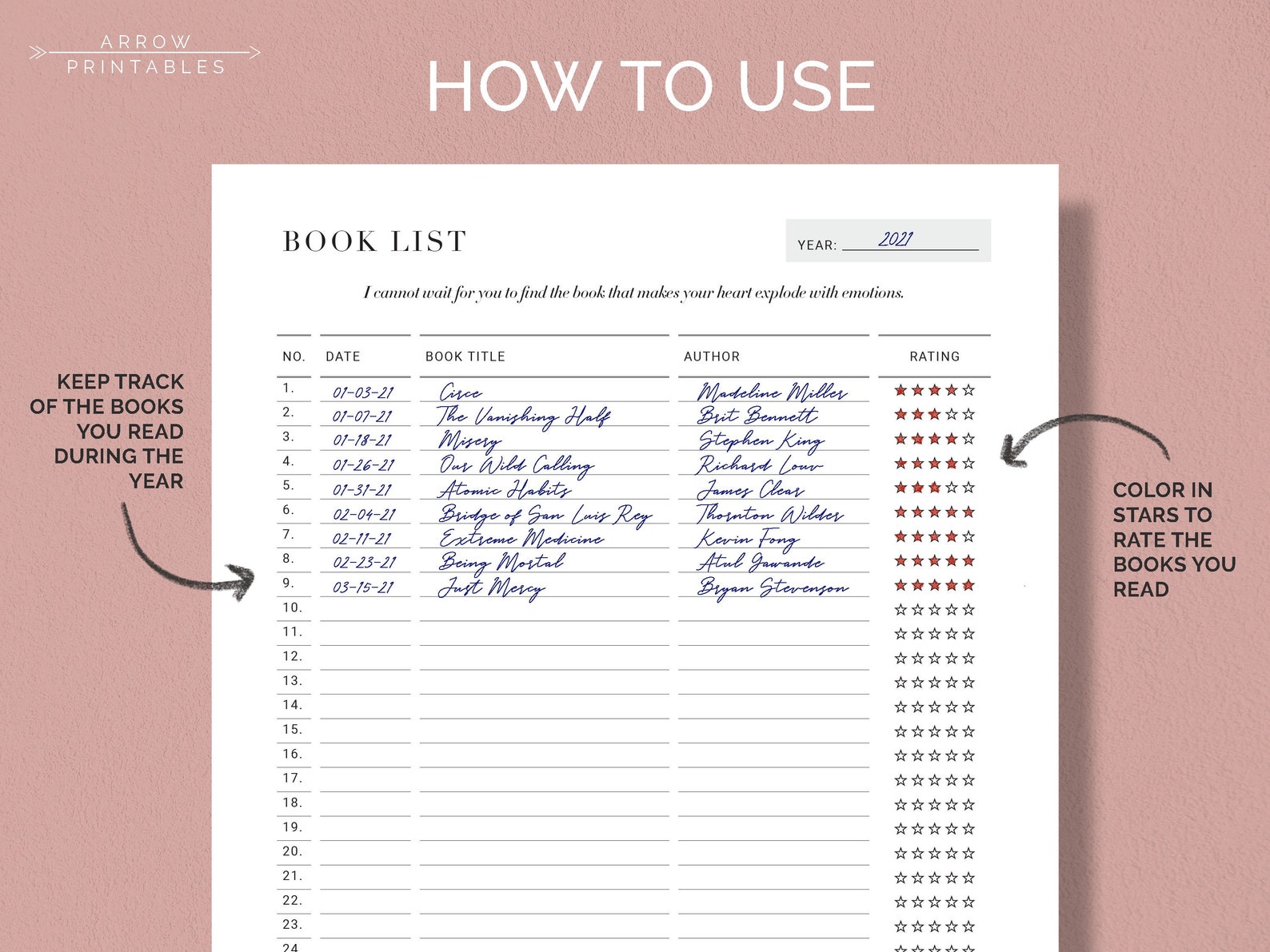 Book List Tracker | Printable | Organization | A4 & US Letter | Instant ...