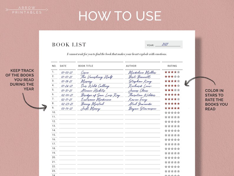 Book List Tracker | Printable | Organization | A4 & US Letter | Instant ...