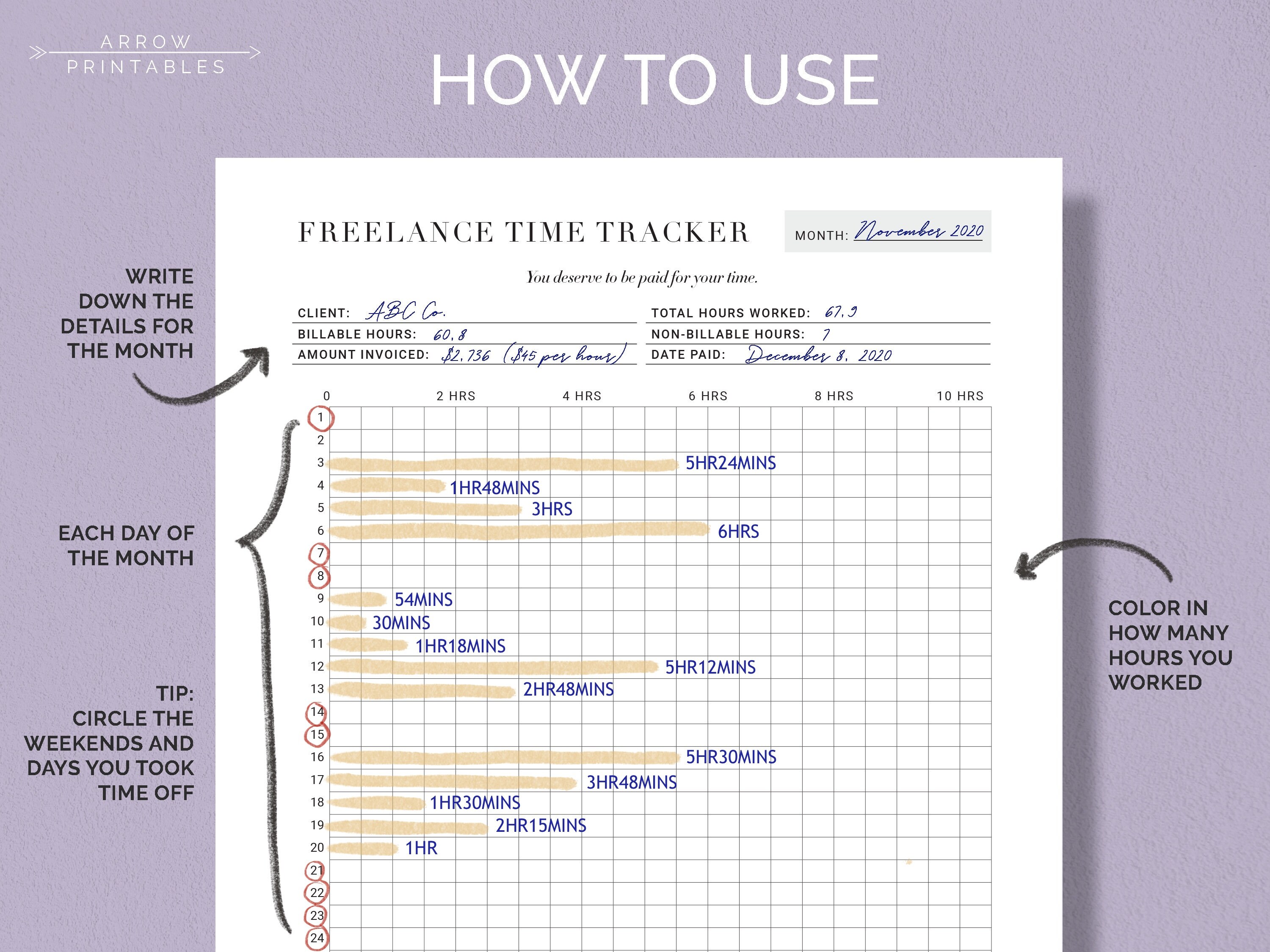 WORK: Freelance Time Tracker | Printable | Billing | Organization | A4 ...