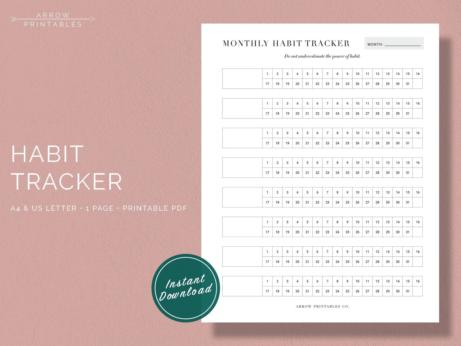 Habit Tracker (HORIZONTAL) | Printable | Monthly Tracker | Daily Habits ...