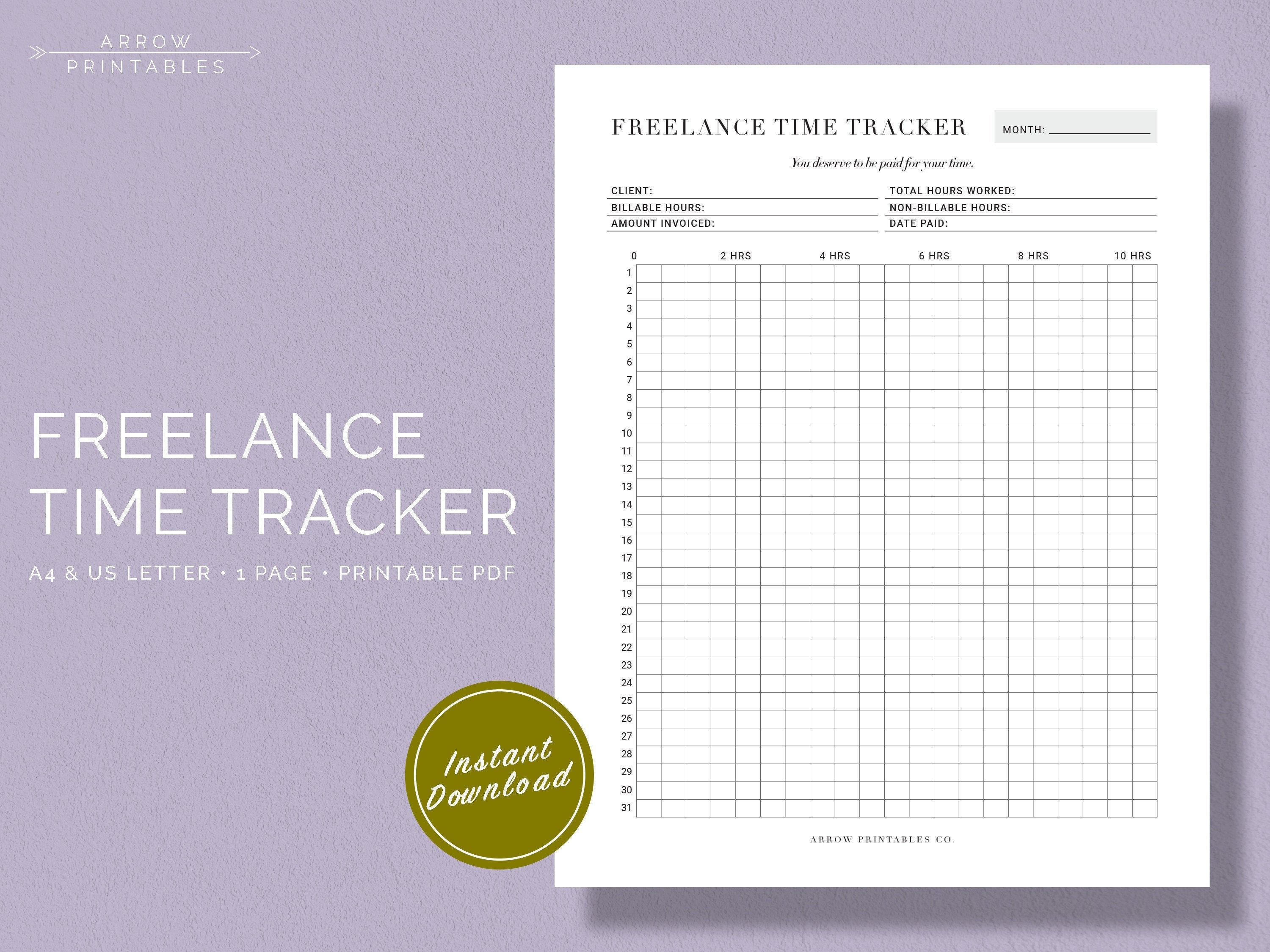 WORK: Freelance Time Tracker | Printable | Billing | Organization | A4 ...