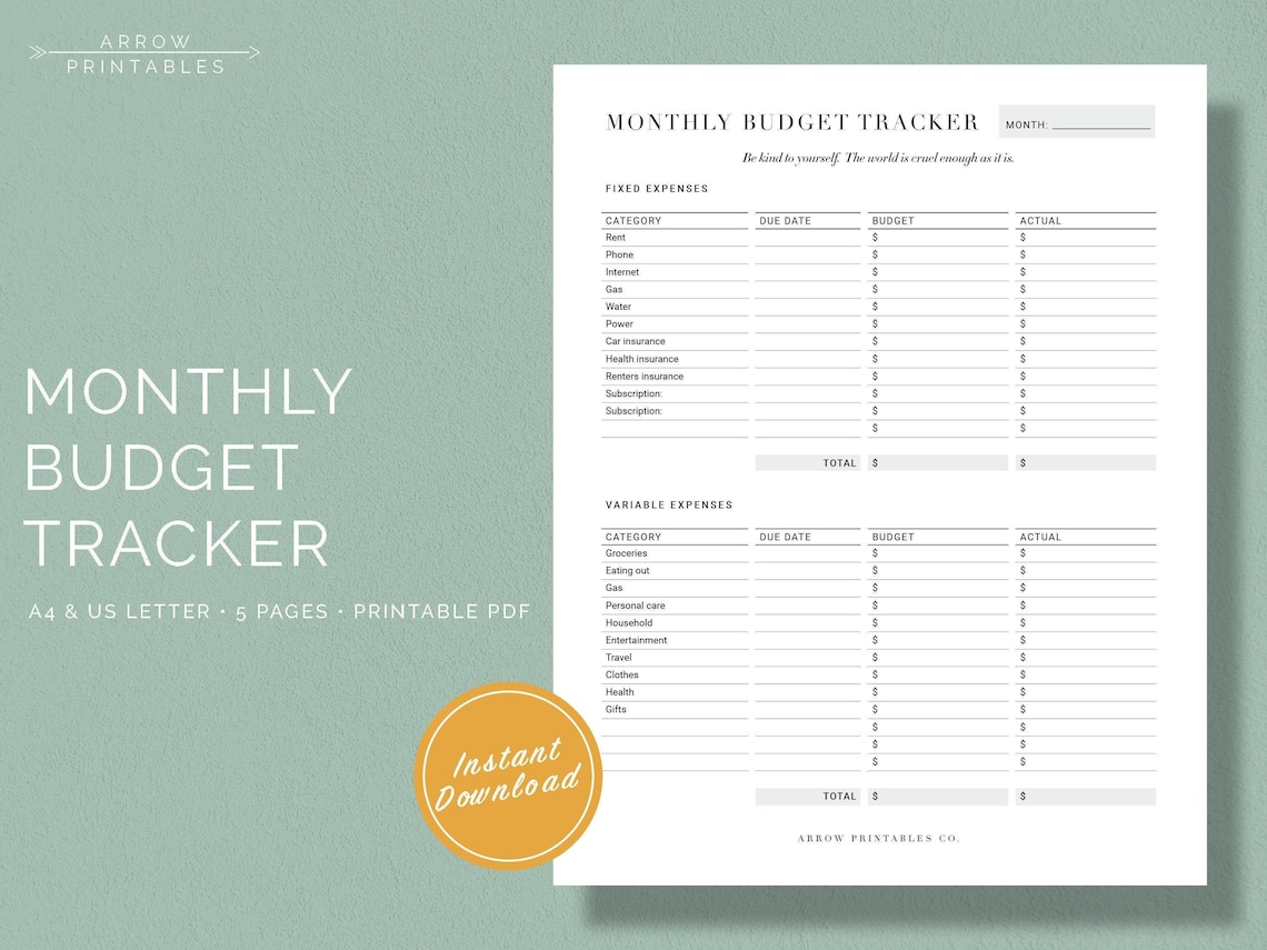 FINANCE: Monthly Budget Tracker | Printable | Personal Finance | A4 ...