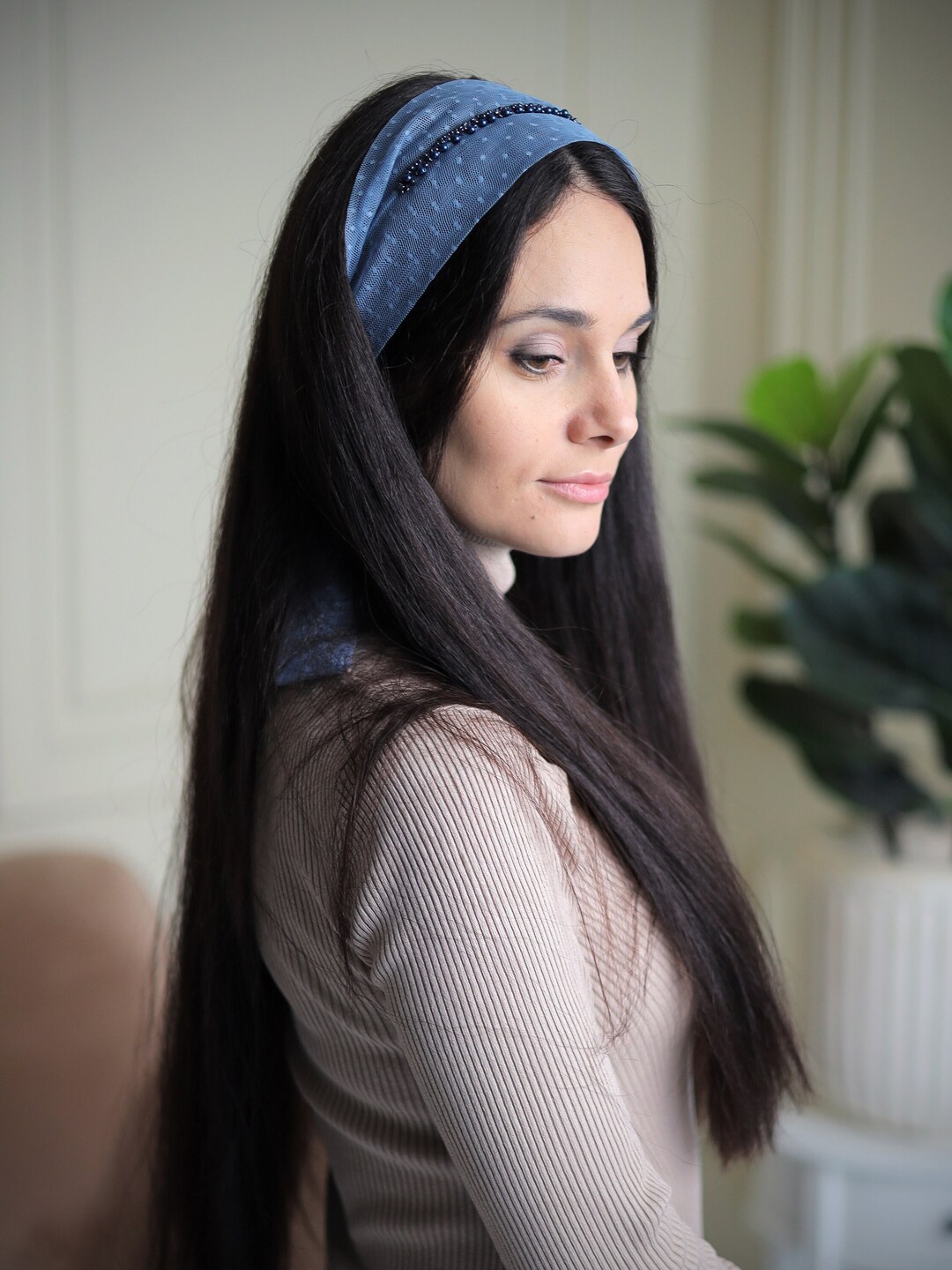 READY-TO-SHIP Tie Dotted Headband Decorated With Beaded Ribbon Church ...