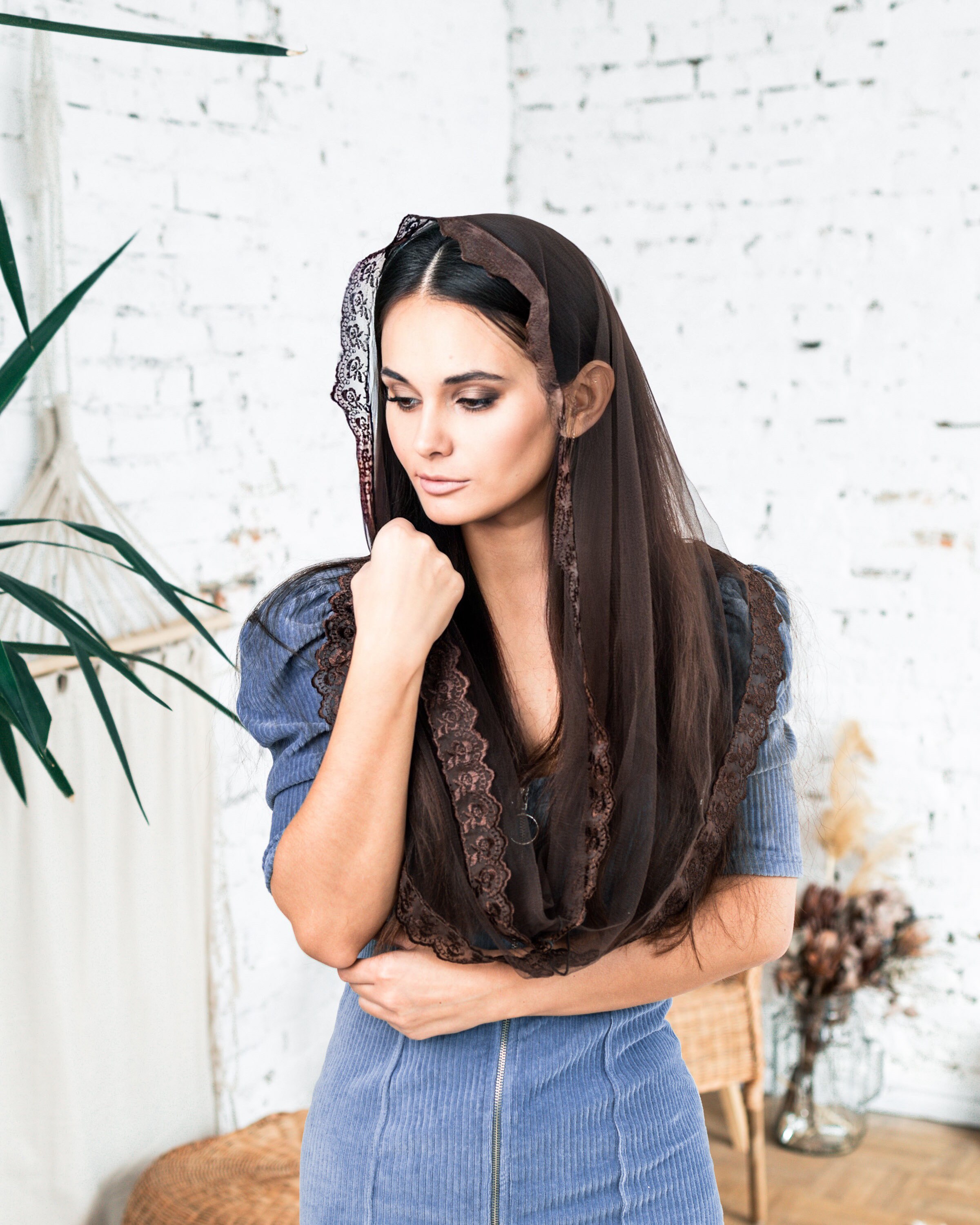 READY-TO-SHIP Brown Infinity Head Covering Shawl Decorated - Etsy