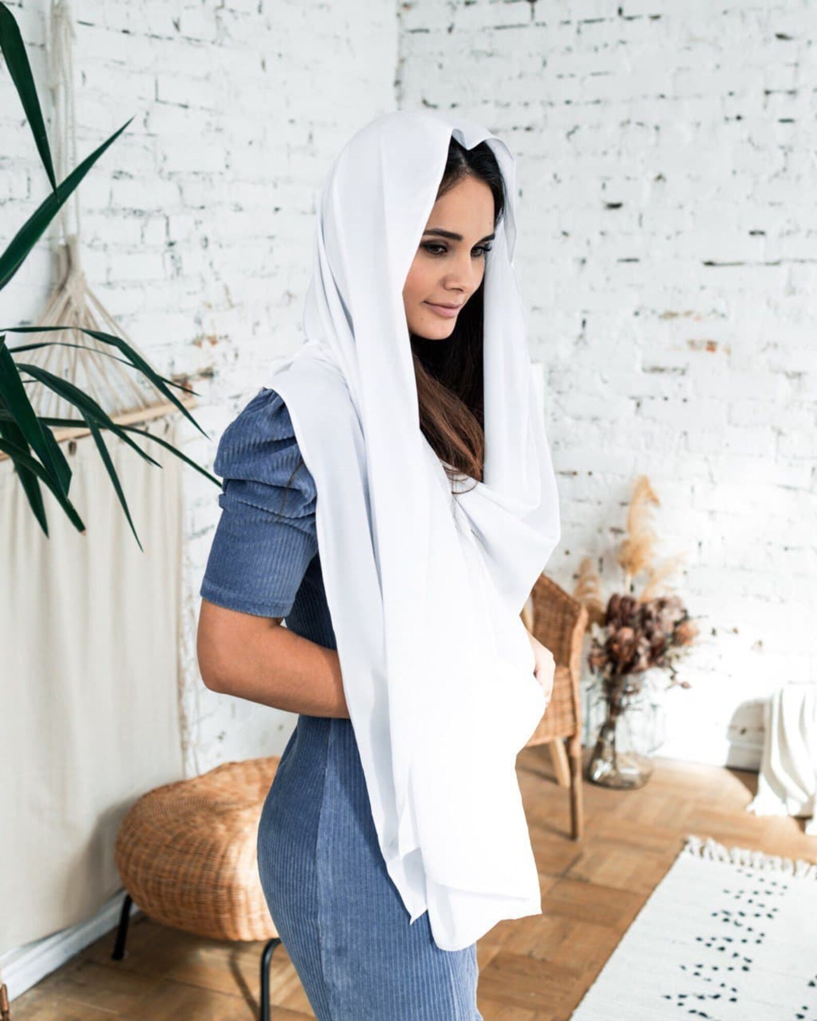 READY-TO-SHIP. White Large Soft Cotton Head Covering Scarf for Veiled ...