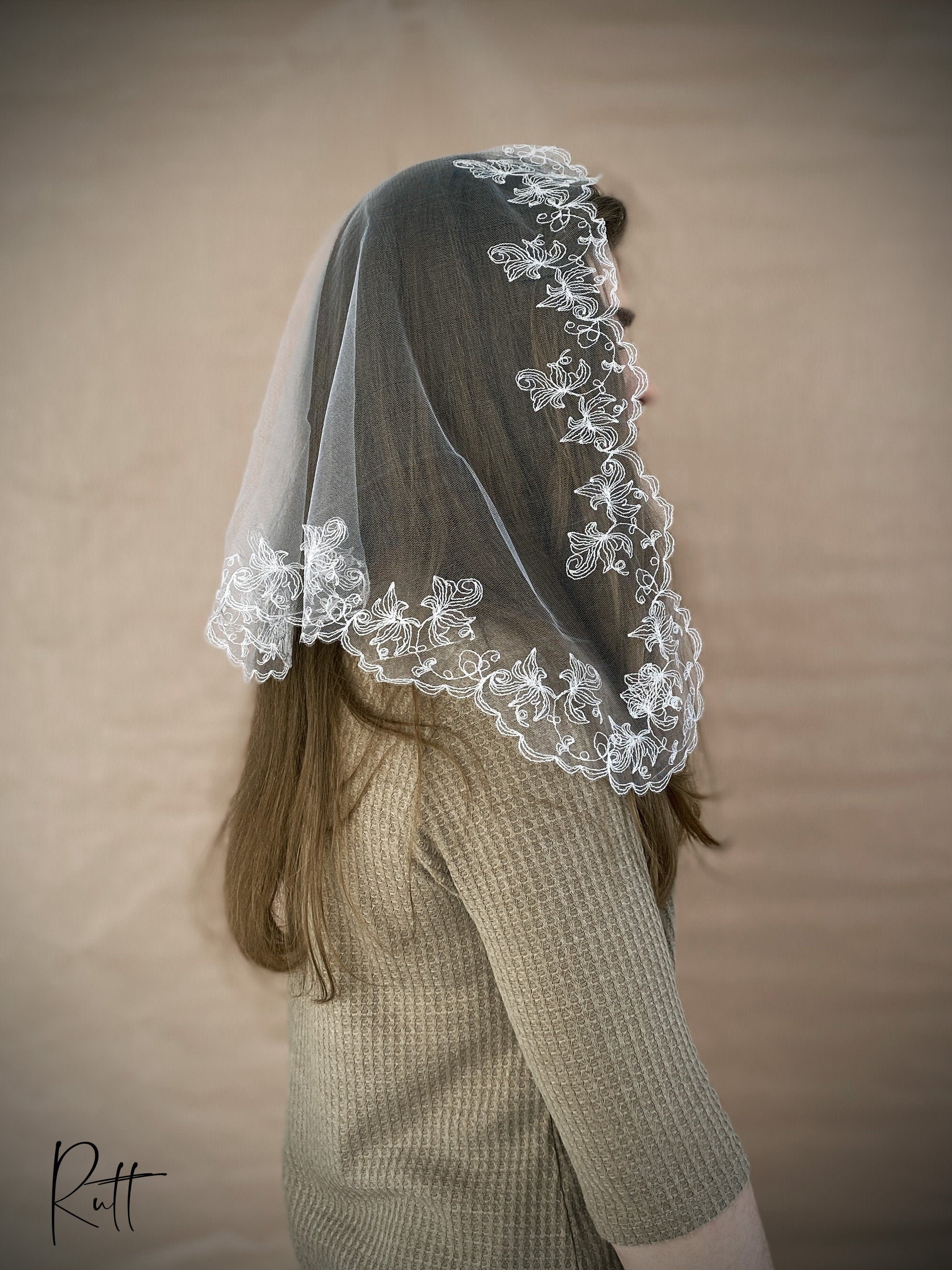 READY-TO-SHIP Head Covering Church Mantilla Embroidared Orthodox Head ...
