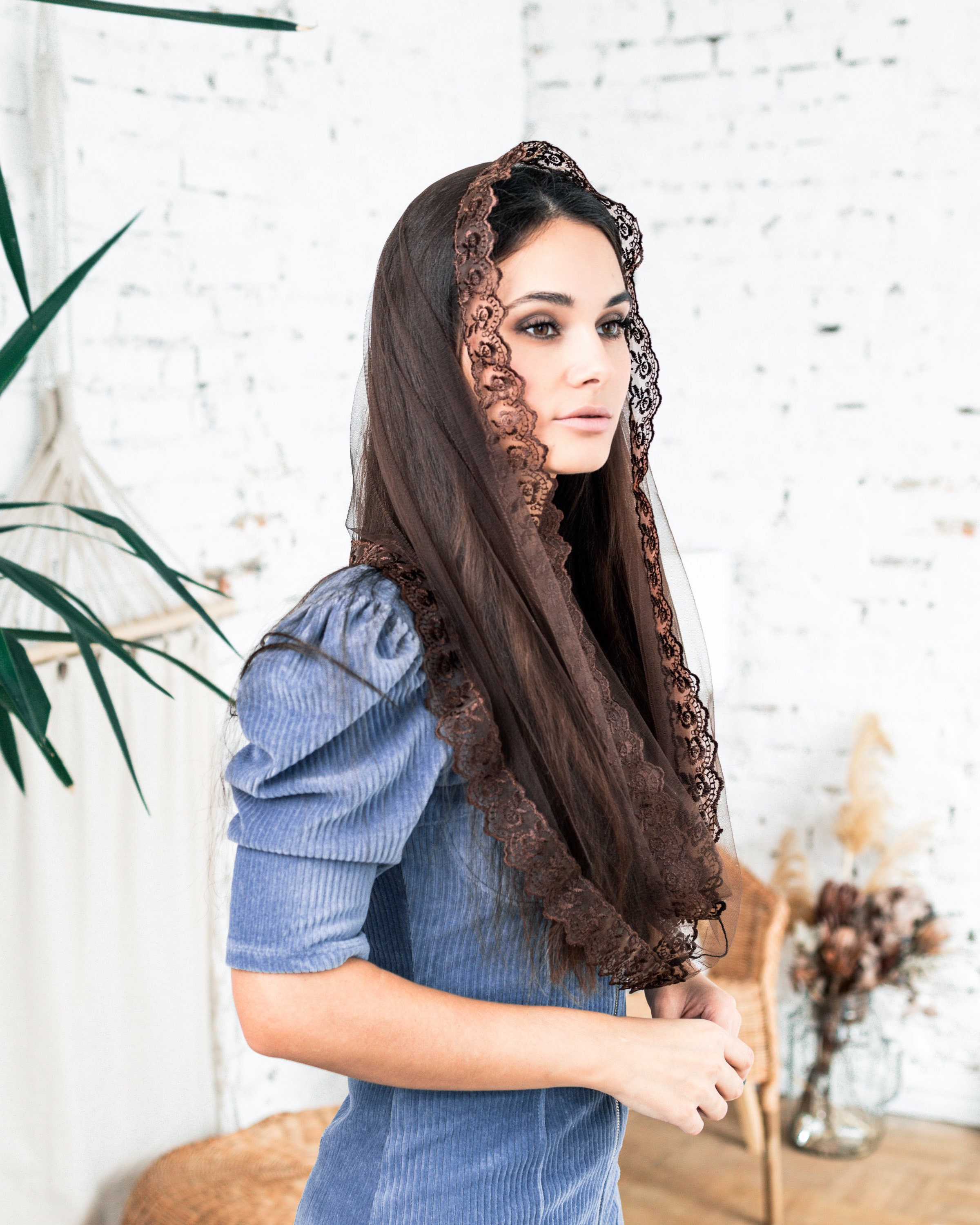 READY-TO-SHIP Brown Infinity Head Covering Shawl Decorated - Etsy