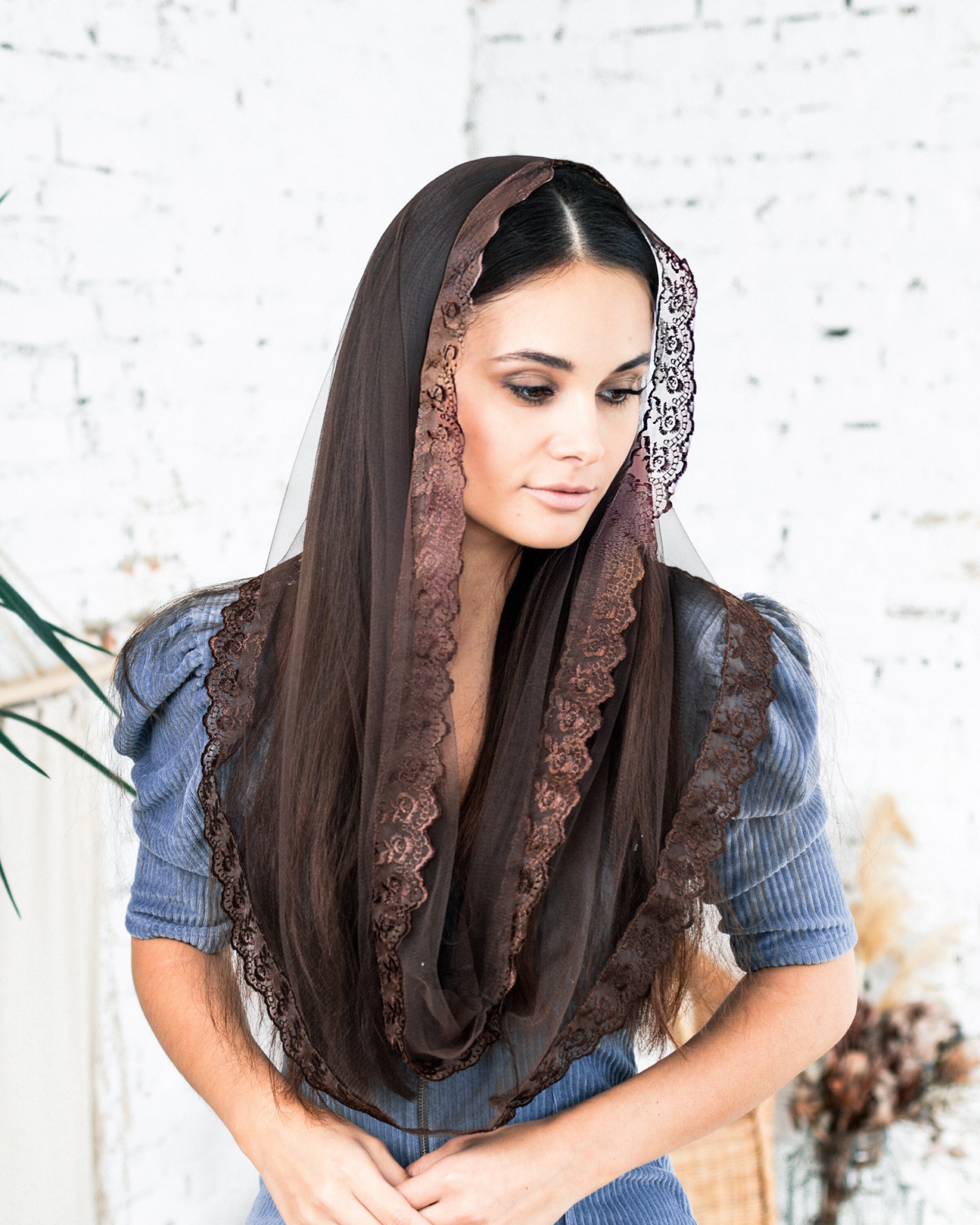 READY-TO-SHIP Brown Infinity Head Covering Shawl Decorated - Etsy