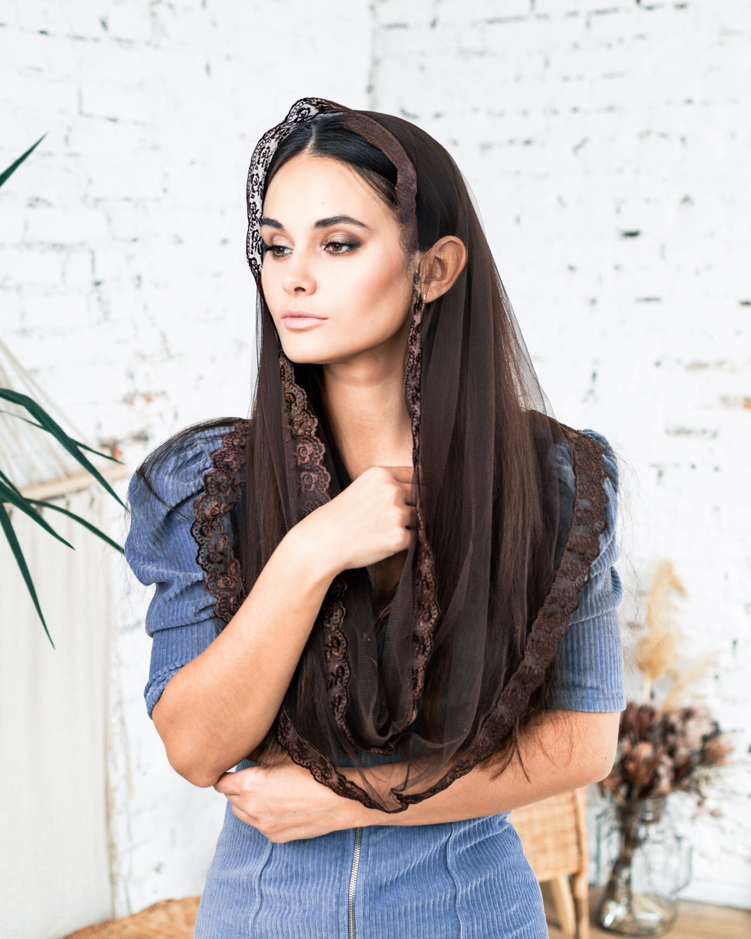 READY-TO-SHIP Brown Infinity Head Covering Shawl Decorated - Etsy