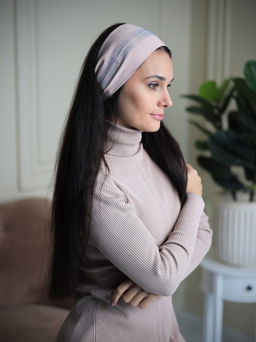 READY-TO-SHIP Tie Cotton Headband Decorated With Rhinestone Church Head ...