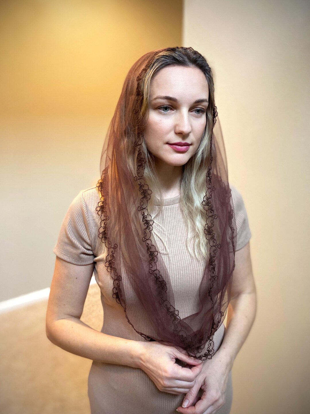 Ready-to-ship. Brown Embroidered Infinity Church Head Covering Women ...