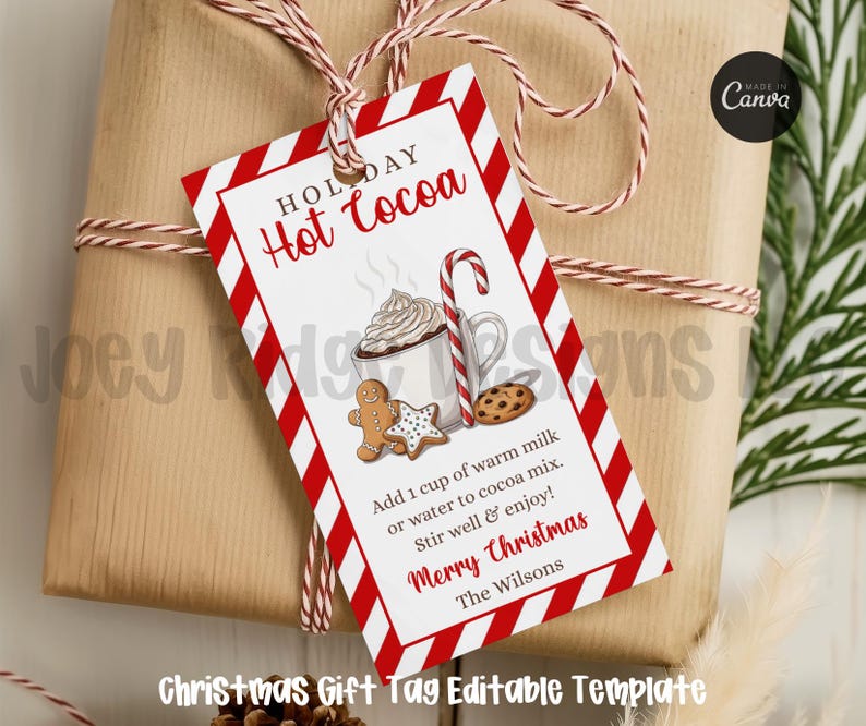 Editable Hot Cocoa Gift Tag Christmas Gift Canva Template - Etsy