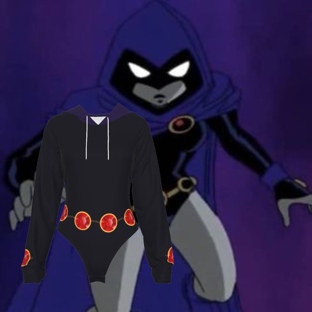 Teen Titans Raven Style Body Suit Hoodie Deep Purple Hood Printed Belt ...