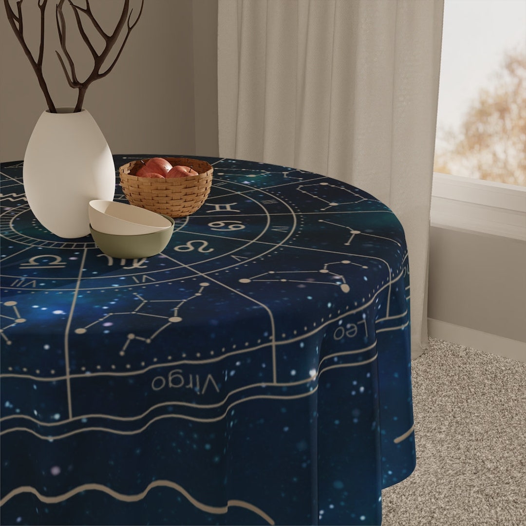90s Celestial Zodiac Tablecloth - Yellow & Blue Astrology Altar Cloth ...