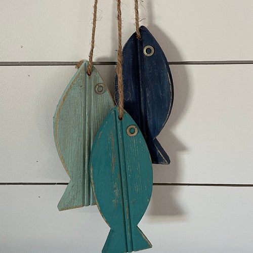 Wood Fish Rustic Wood Fish Fish on String Beach Decor Lake - Etsy