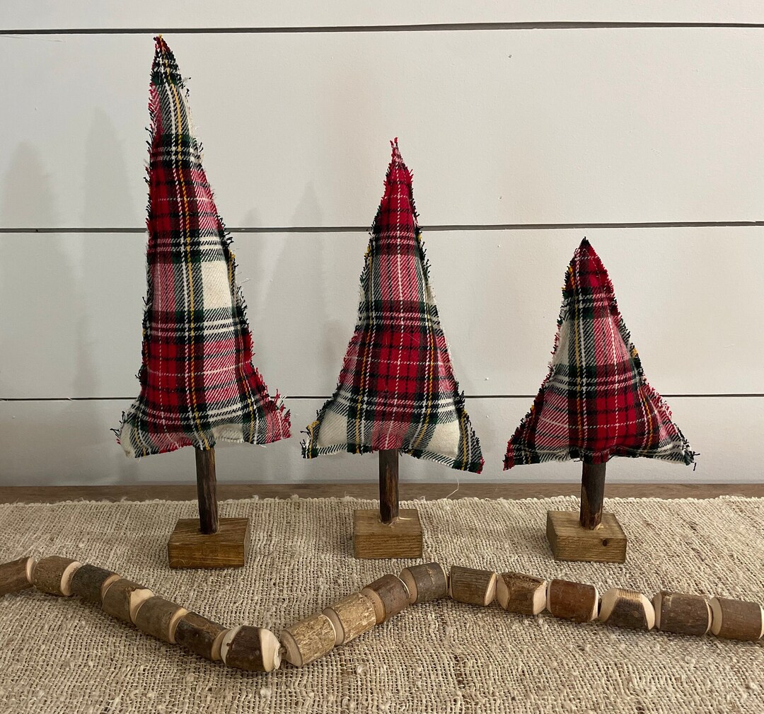 Red Plaid Flannel Fabric Christmas Tree Set, Flannel Christmas Tree ...
