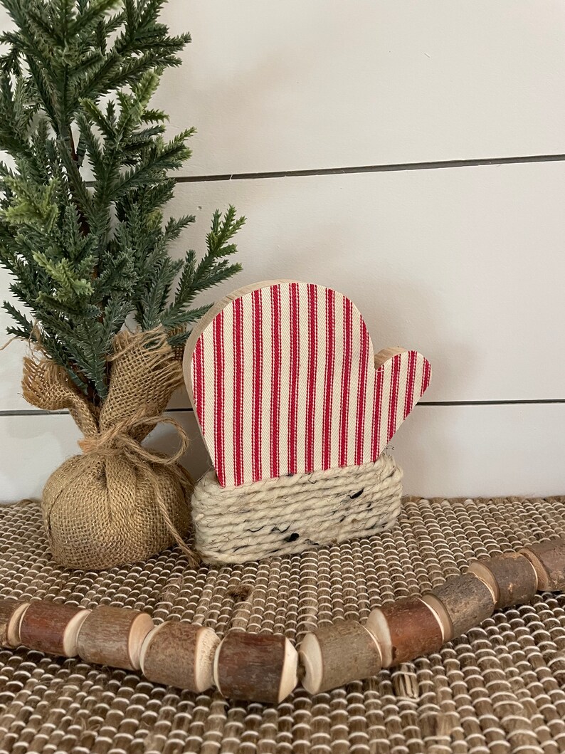 Handmade Wood Mitten Winter Decor: Fabric Decoupage Tier Tray Accent ...