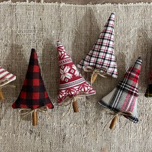 Set of 6 Red-themed Mini Christmas Trees; Bowl Fillers; Farmhouse Decor ...