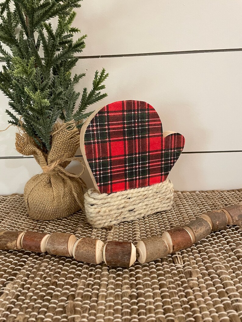 Handmade Wood Mitten Winter Decor: Fabric Decoupage Tier Tray Accent ...