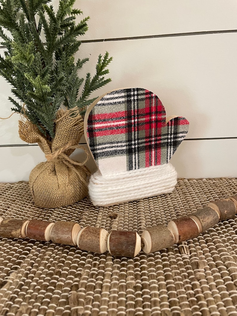 Handmade Wood Mitten Winter Decor: Fabric Decoupage Tier Tray Accent ...