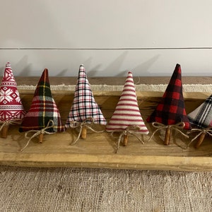 Set of 6 Red-themed Mini Christmas Trees; Bowl Fillers; Farmhouse Decor ...