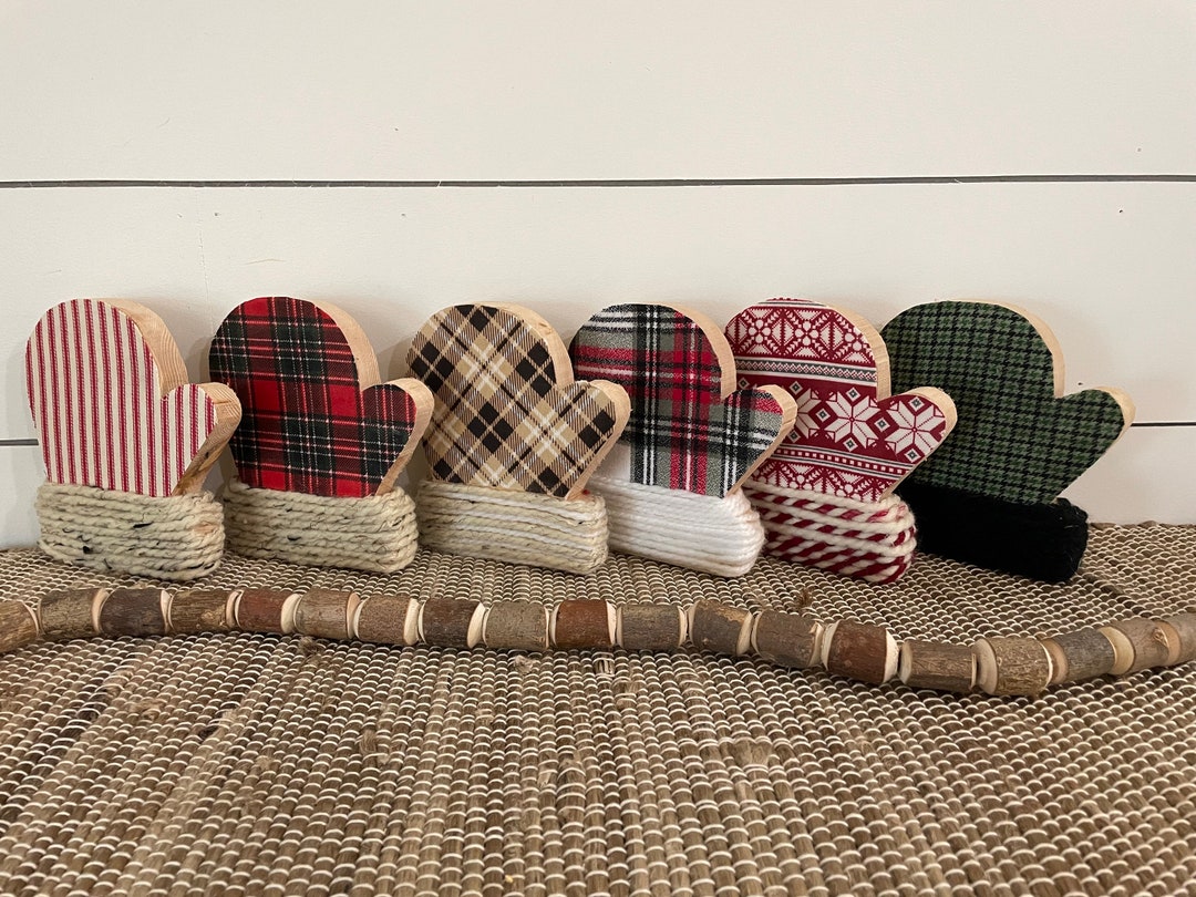 Handmade Wood Mitten Winter Decor: Fabric Decoupage Tier Tray Accent ...