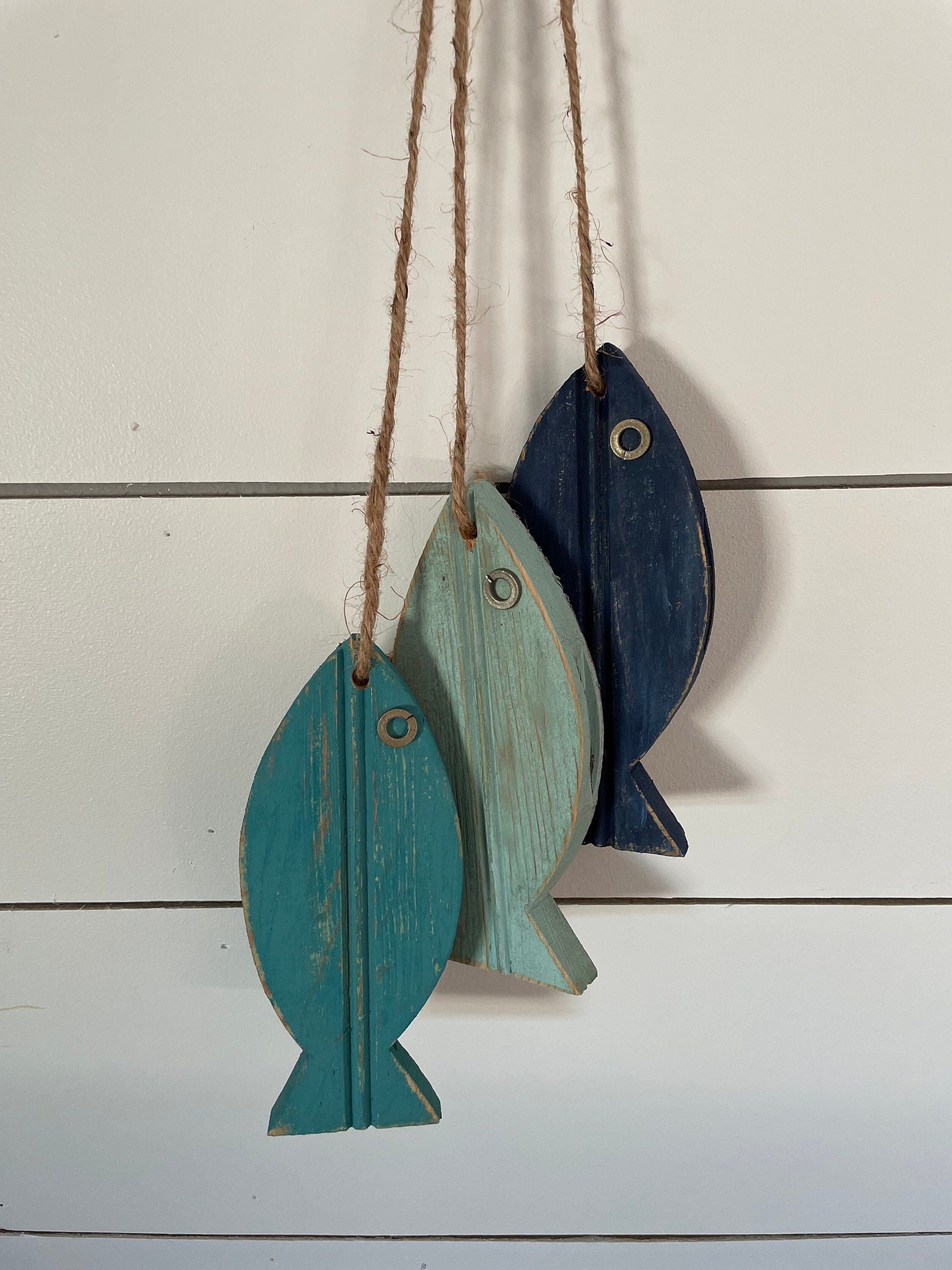 Wood Fish Rustic Wood Fish Fish on String Beach Decor Lake - Etsy